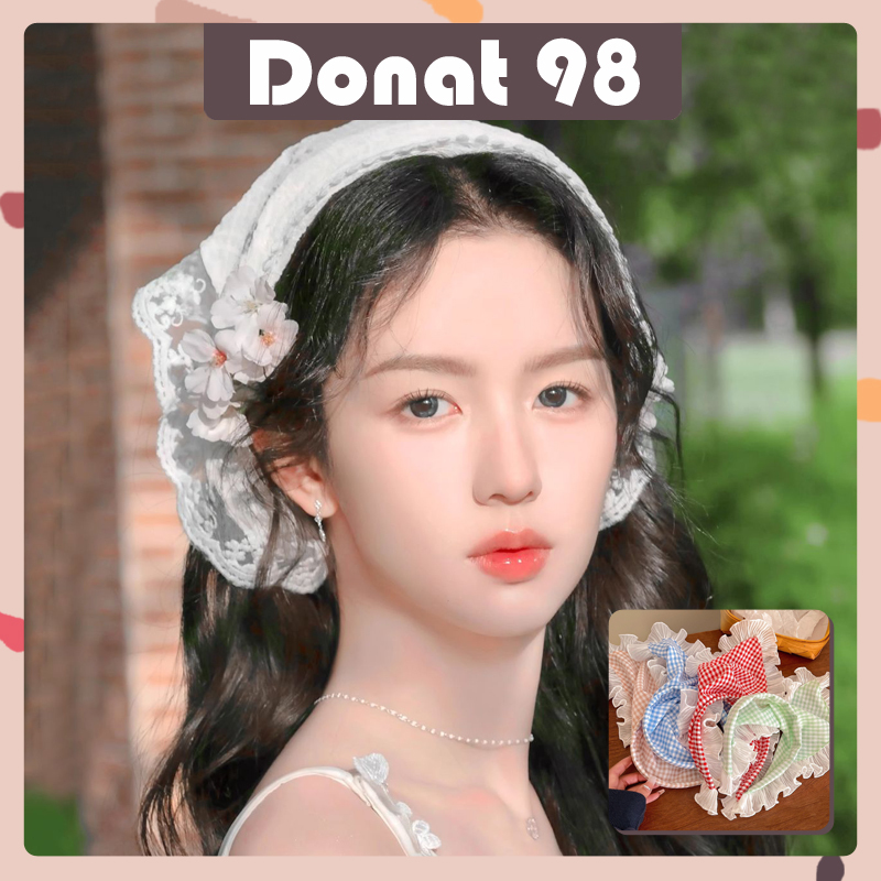 Jual Donat - Bando Piknik Aesthetic Bandana Renda Segitiga Raw Lace ...