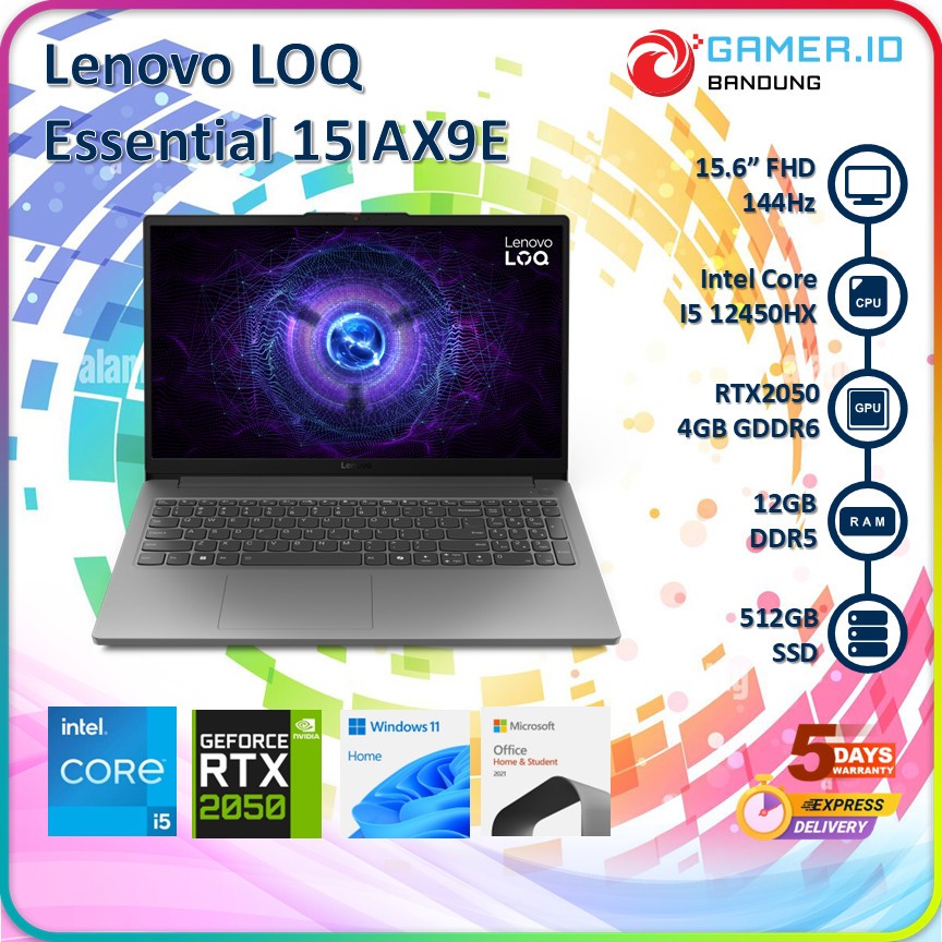 Jual LENOVO LOQ ESSENTIAL 15IAX9E I5 12450HX RTX2050 12GB 512GB 15.6 ...