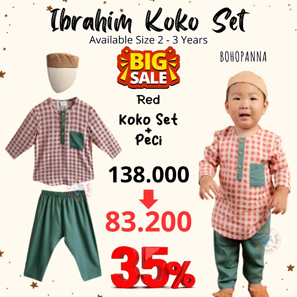 Jual AMBYAR Bohopanna Ibrahim Koko Set 1-3 Tahun Muslim Baju Lebaran Koko Celana Peci / Setelan ...