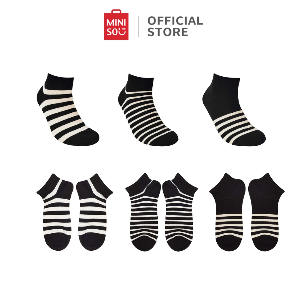 Jual Miniso Kaos Kaki Pria Men's Striped Ankle Socks Kain Nyaman dan ...
