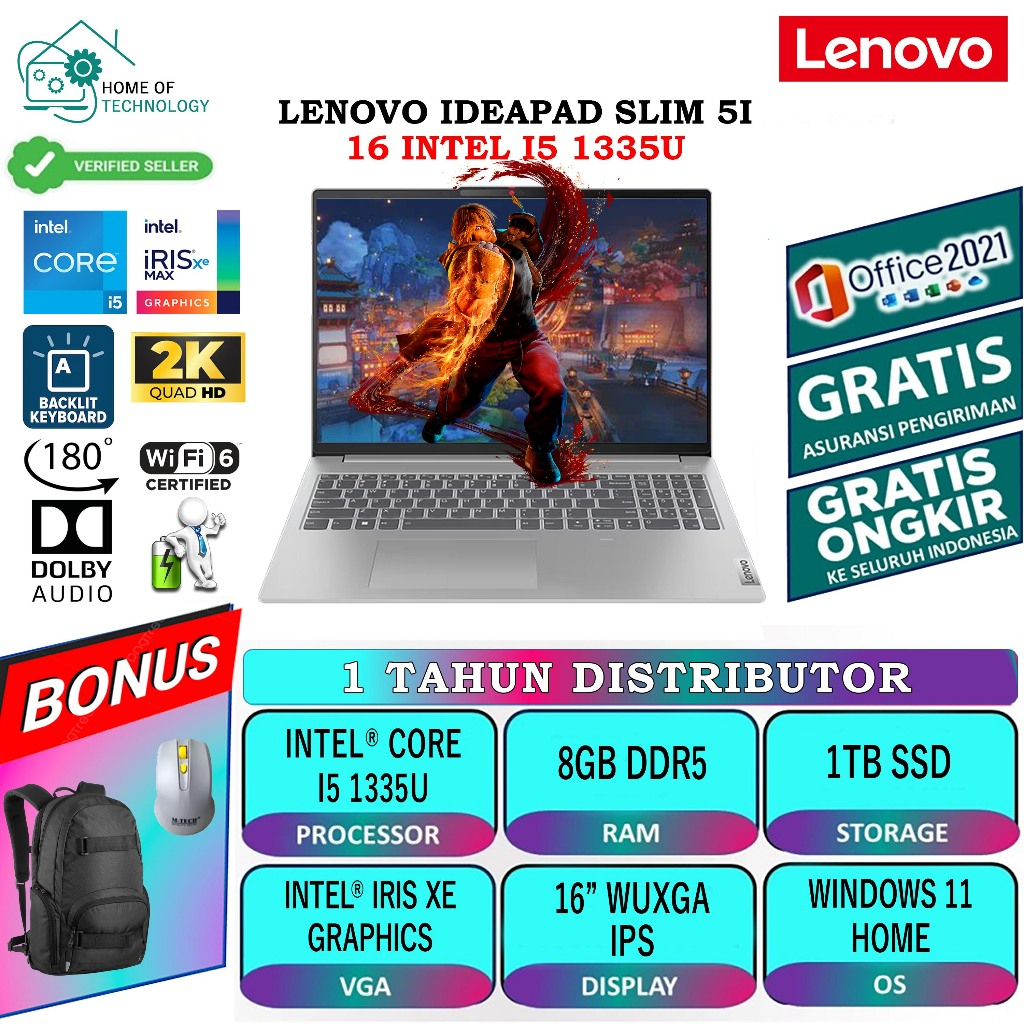 Jual laptop lenovo ideapad slim 5i 16 intel core i5 1335u 8gb ddr5 1tb 16.0 wuxga ips backlit ...