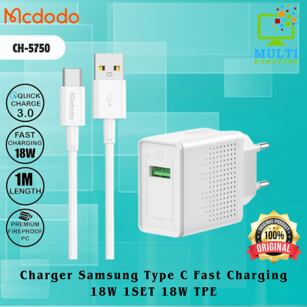 Jual MCDODO Charger Samsung Type C Fast Charging 18W CH-5750 - 1SET 18W ...