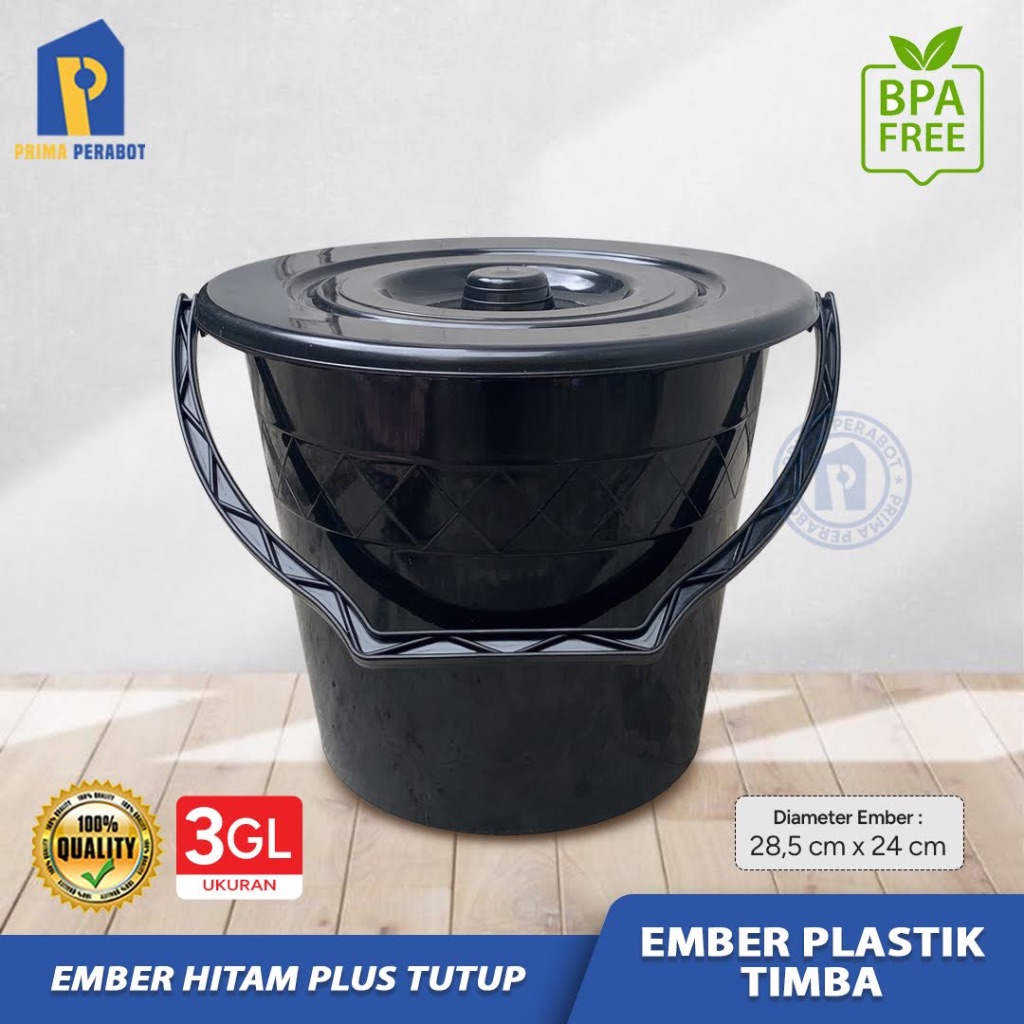 Jual Ember Timba Hitam 3GL Ember Air Tutup 12 Liter | Shopee Indonesia