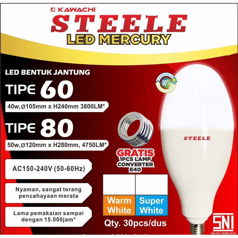 Jual Lampu led lampu led mercury super terang kawachi steele led mercury 60 w 80 w | Shopee ...