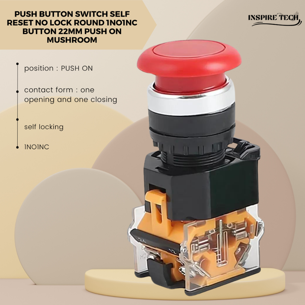 Jual PUSH BUTTON ON SWITCH MUSHROOM 22MM LA38 PUSH ON POSITIONS Self ...
