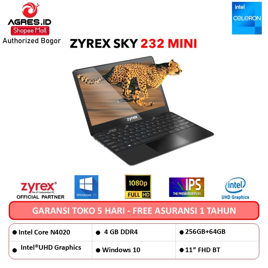 Jual ZYREX SKY 232 MINI N4020 4GB 256GB+64GB W10+OHS 11.6FHD BT 2Y BLK ...