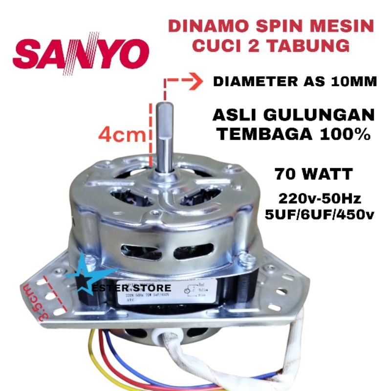 Jual Dinamo Spin pengering Gulungan Tembaga mesin cuci Sanyo 2 tabung 70watt as 10mm | Shopee ...
