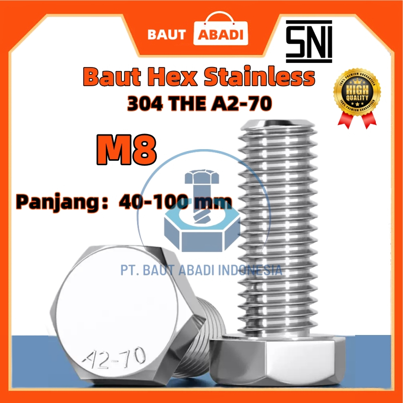 Jual Baut Hex Stainless M8 SS 304 THE A2-70 / SUS 304 Baja tahan karat / Baut Mur Hex Stainless ...