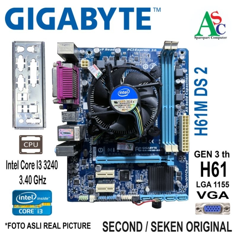 Jual Paket Motherboard Mobo Gigabyte Core i3 Gen 3 Fan Intel Backpanel ...