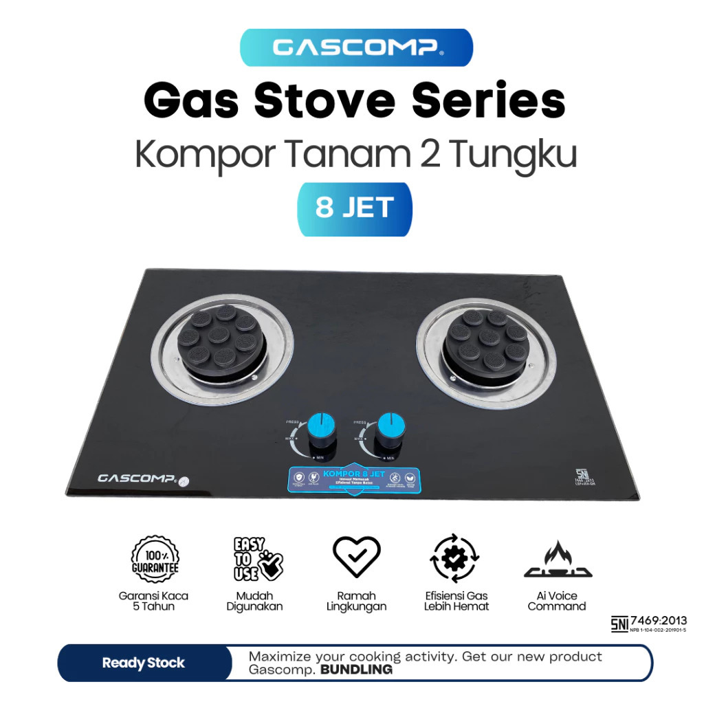 Jual Gascomp ST-02-8JET Kompor Gas Tanam 2 Tungku Kaca 8 JET Burner ...