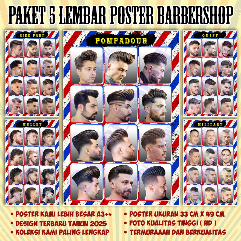 Jual Poster Barbershop - Paket 5 Lembar - Poster Model Rambut - 5PB 05 ...