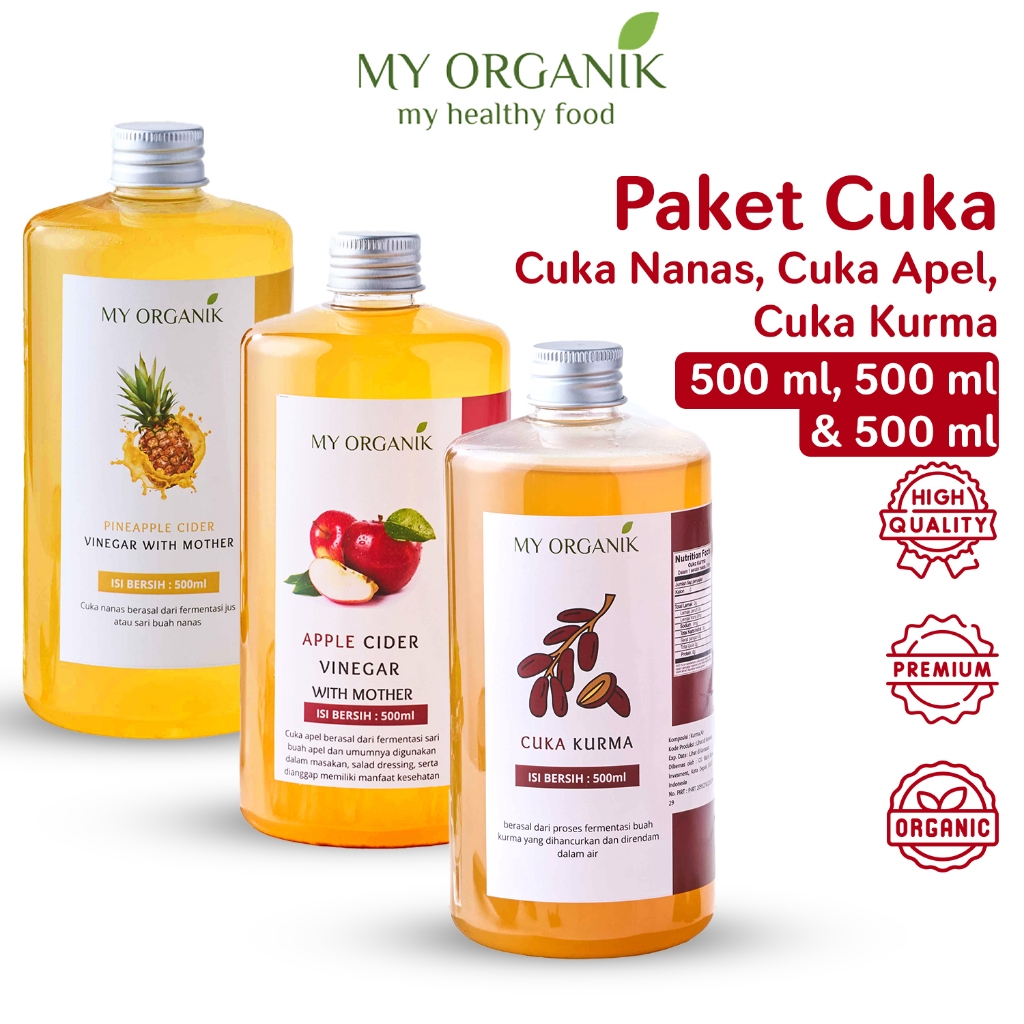 Jual My Organik Paket 3 in 1 Cuka Apel Cuka Kurma Cuka Nanas 500ml ...