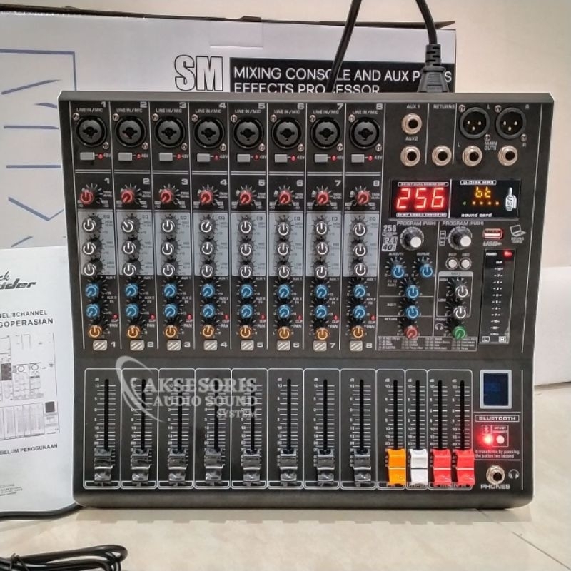 Jual Mixer Black spider SM 8 Chanel Efek Digital Reverb 256Dsp USB ...