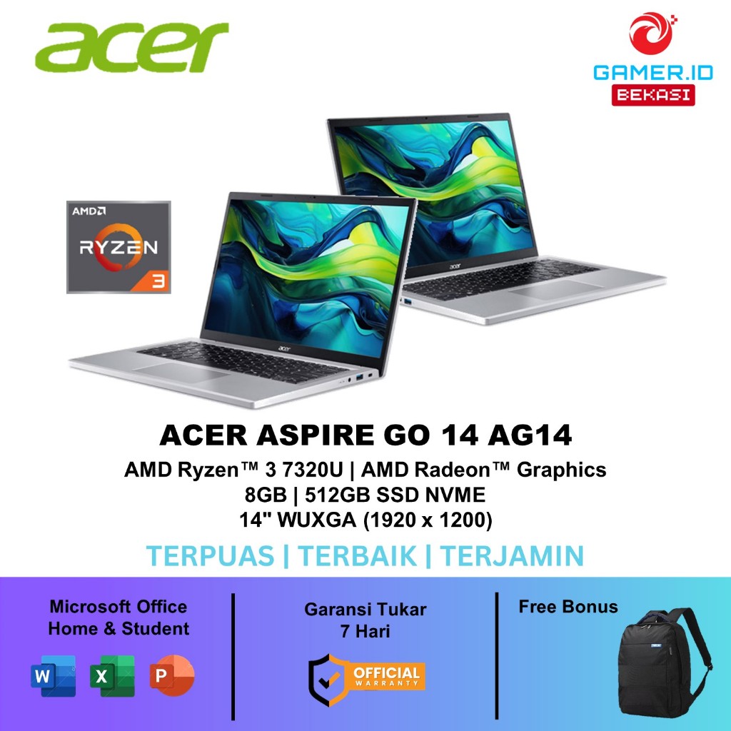Jual ACER ASPIRE GO 14 AG14 RYZEN 3 7320 8GB 512GB W11+OHS 14.0WUXGA | Shopee Indonesia