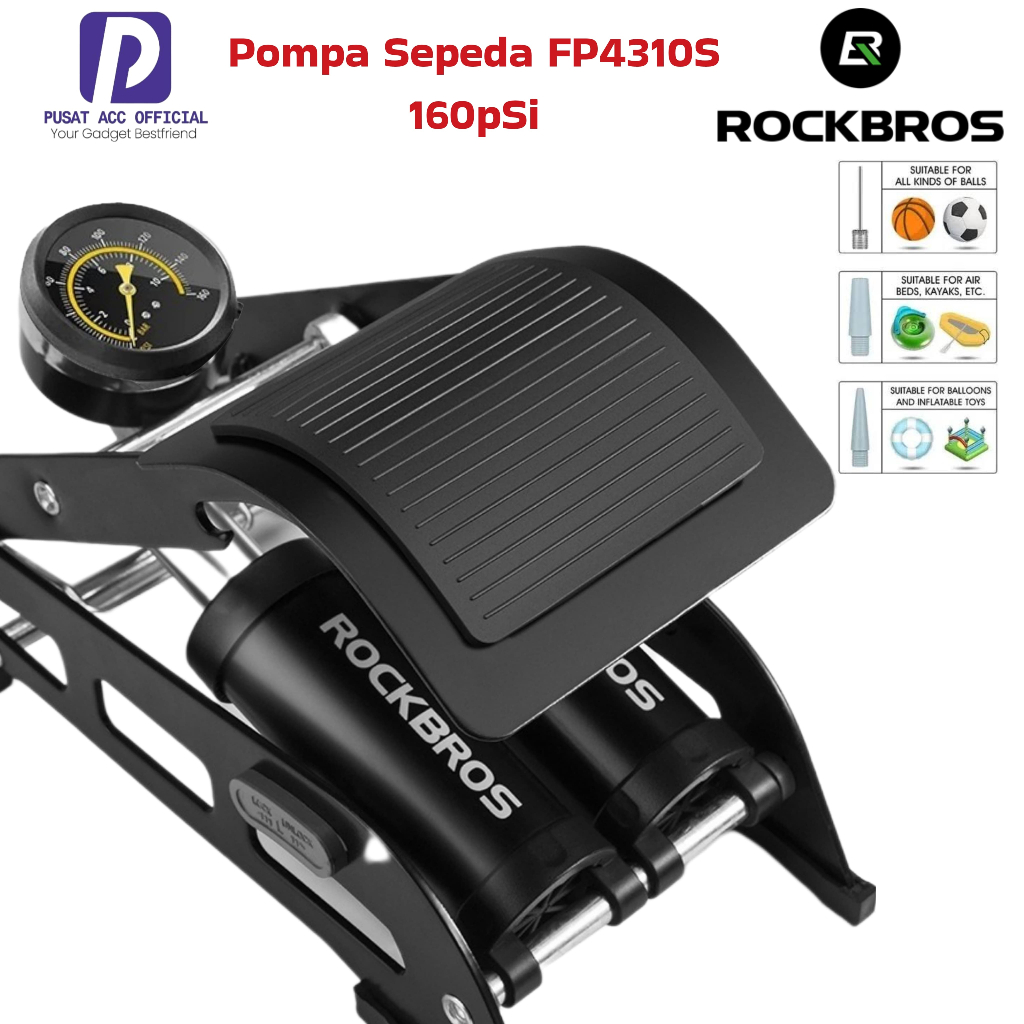 Jual Pompa Ban Motor Injak ROCKBROS FP4310S 160 Psi Pump Sepeda Pentil ...