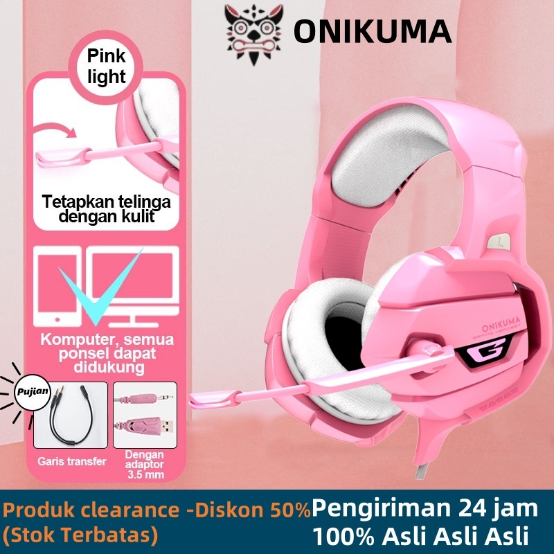 Jual ONIKUMA K5 Pink Noise Cancelling Gaming Headset Game Headphones ...