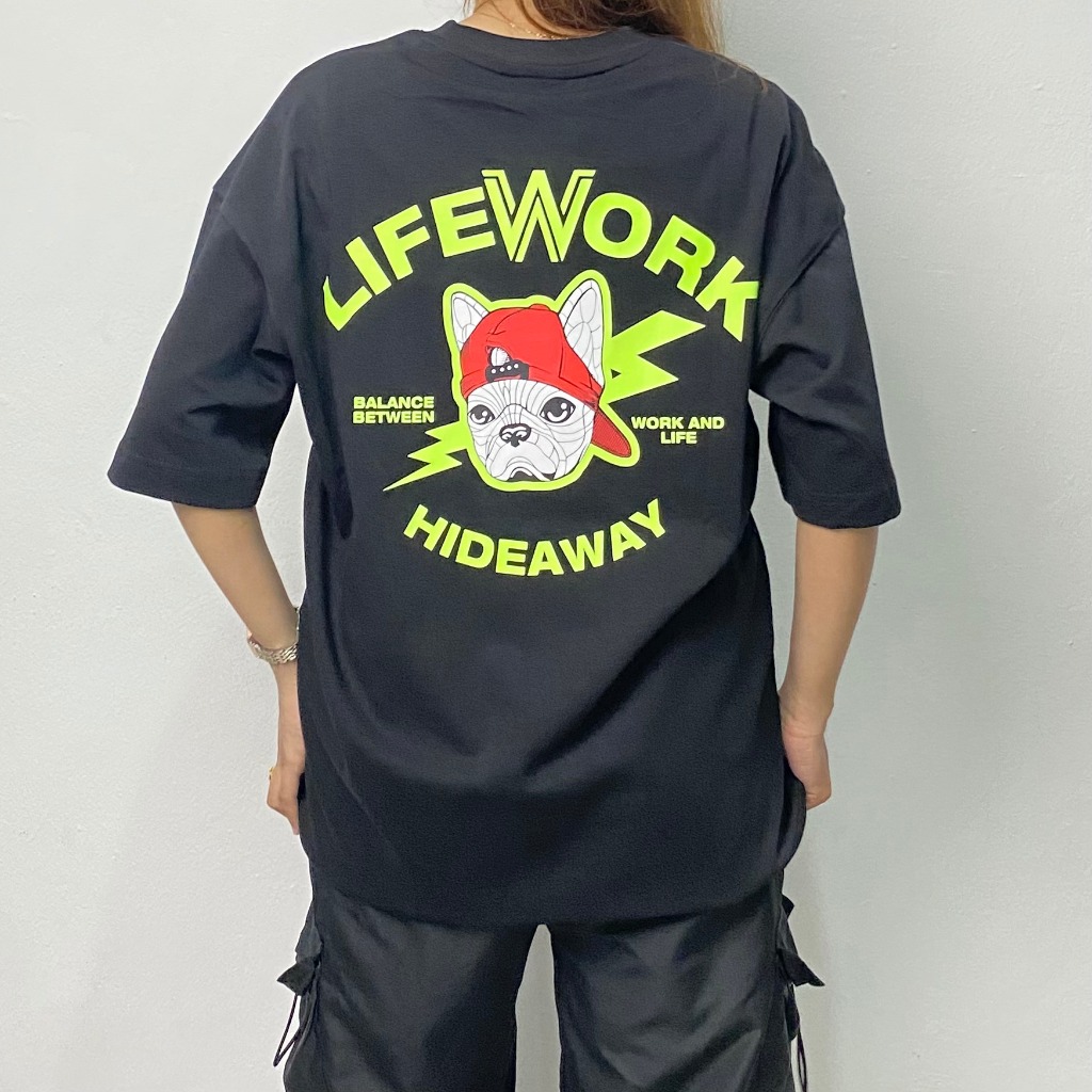 Jual Kaos LIFE WORK HIDEAWAY RADOG CAP BACK NEON BLACK Tshirt 100% ...