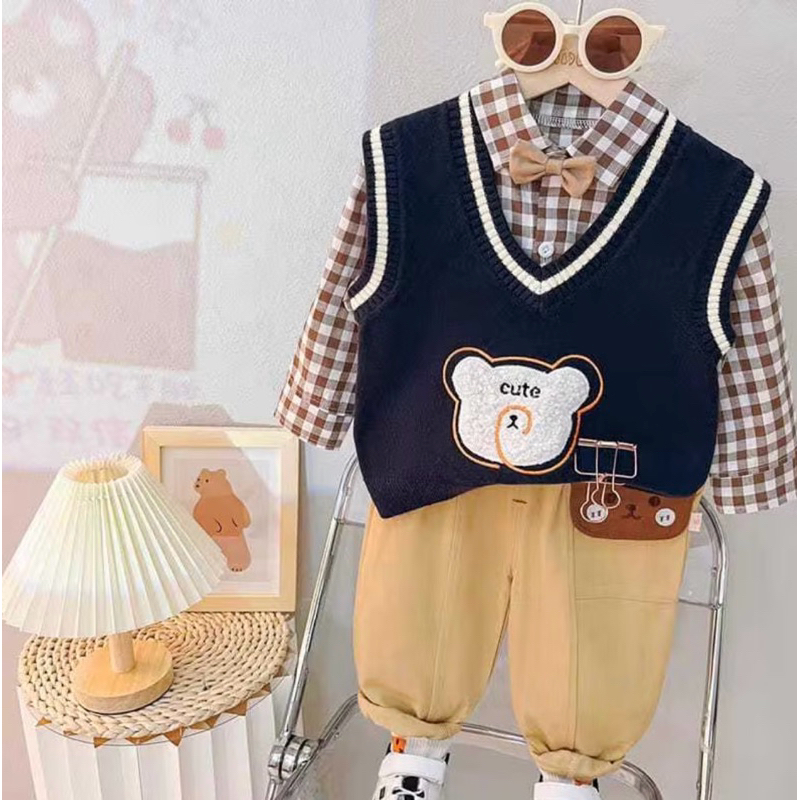 Jual Setelan anak laki-laki Baju Anak Vest Cute bear bahan katun rajut ...