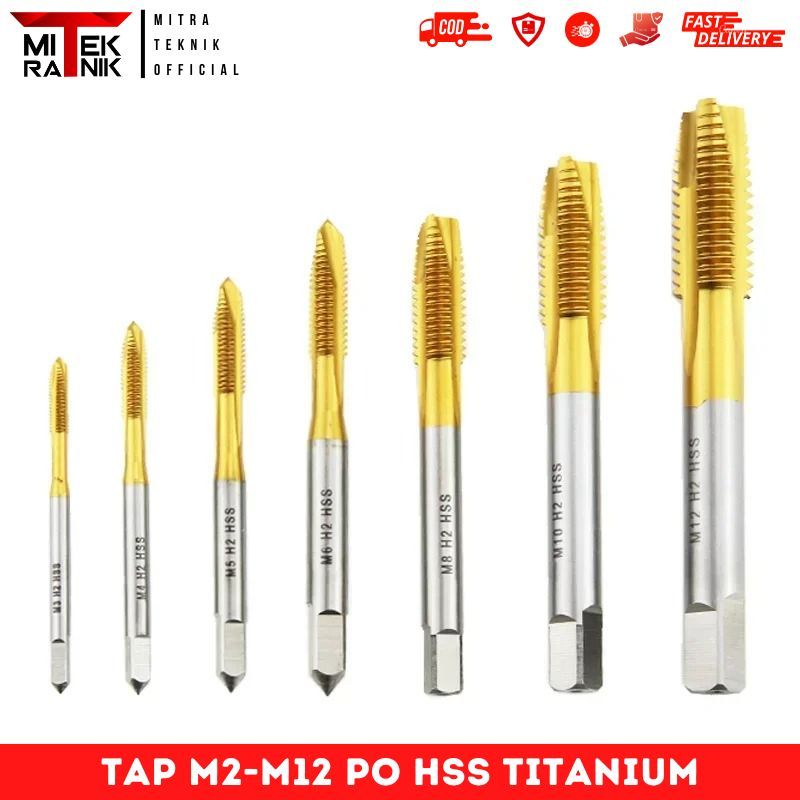 Jual Hand Tap M2 M2.5 M3 M4 M5 M6 M8 M10 M12 HSS Titanium Pointed flute ...