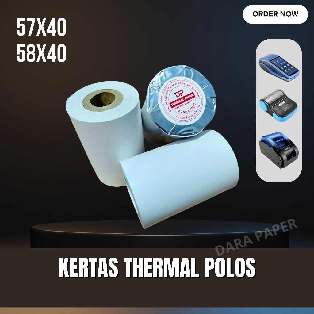 Jual KERTAS THERMAL POLOS 57X40 / 58X40,COCOK UNTUK SEMUA JENIS PRINTER ...