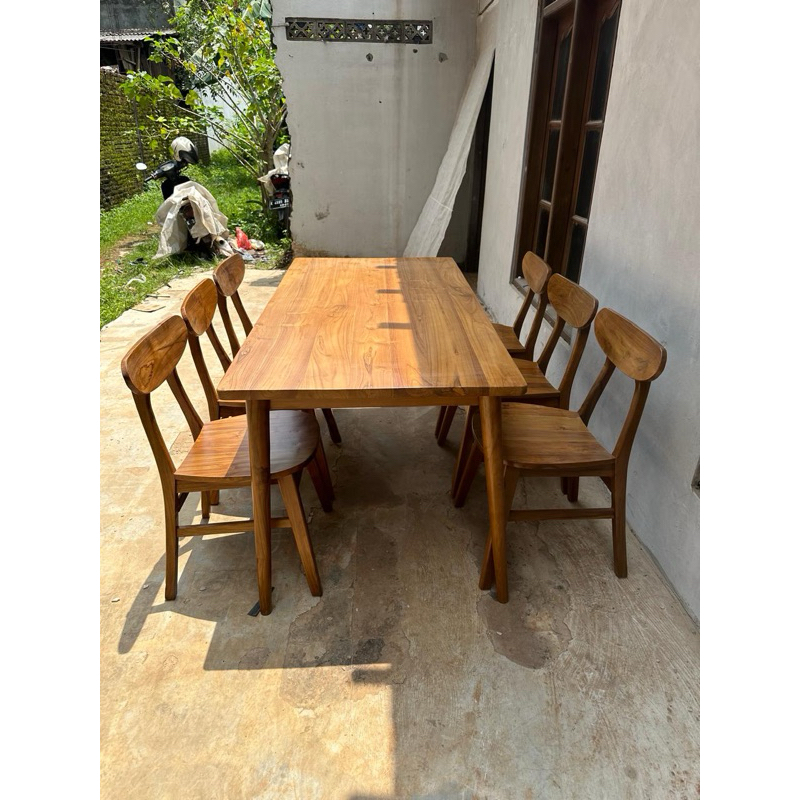 Jual Set Kursi Makan Jati 6 Kursi & Meja / Set Meja Makan Jati Minimalis / Set Kursi Ropan Jati ...