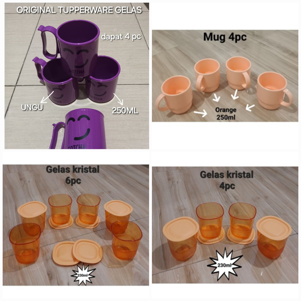 Jual ORIGINAL TUPPERWARE GELAS MINUM 4PC/MUG 4PC /GELAS KRISTAL (4/6PC ...
