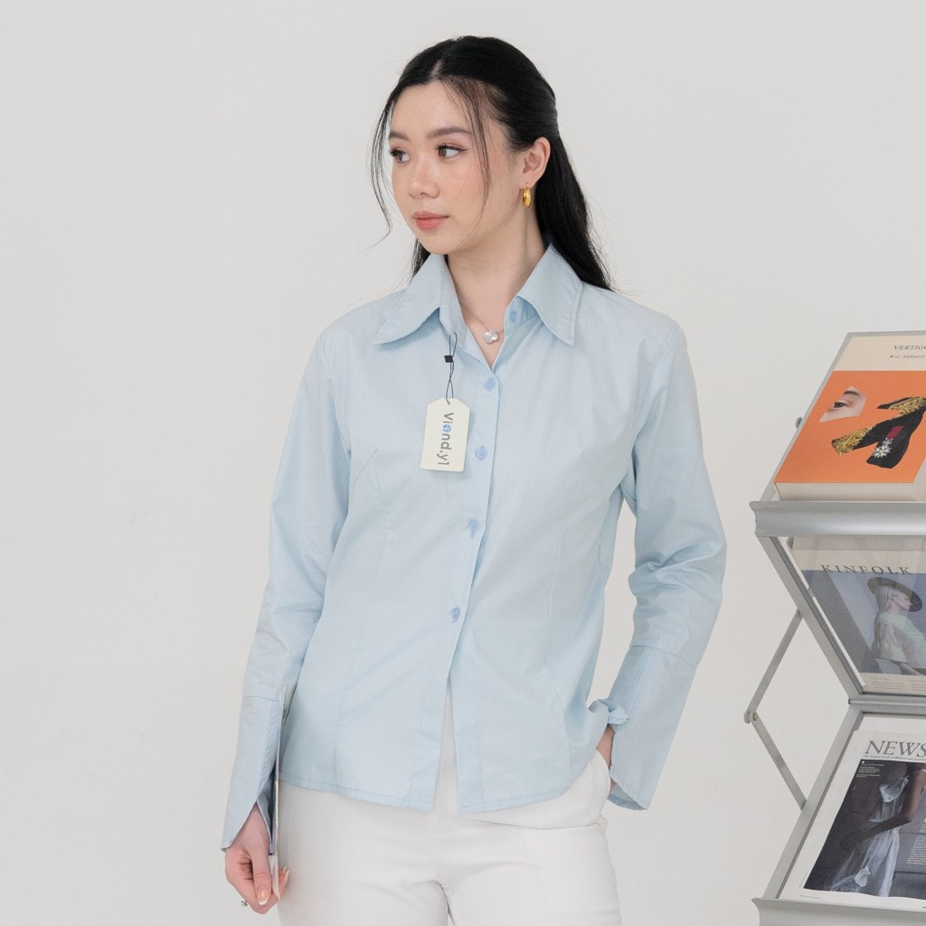 Jual Blouse Fitted Polos Kemeja Wanita Longsleeve / Atasan Cewek Korea ...