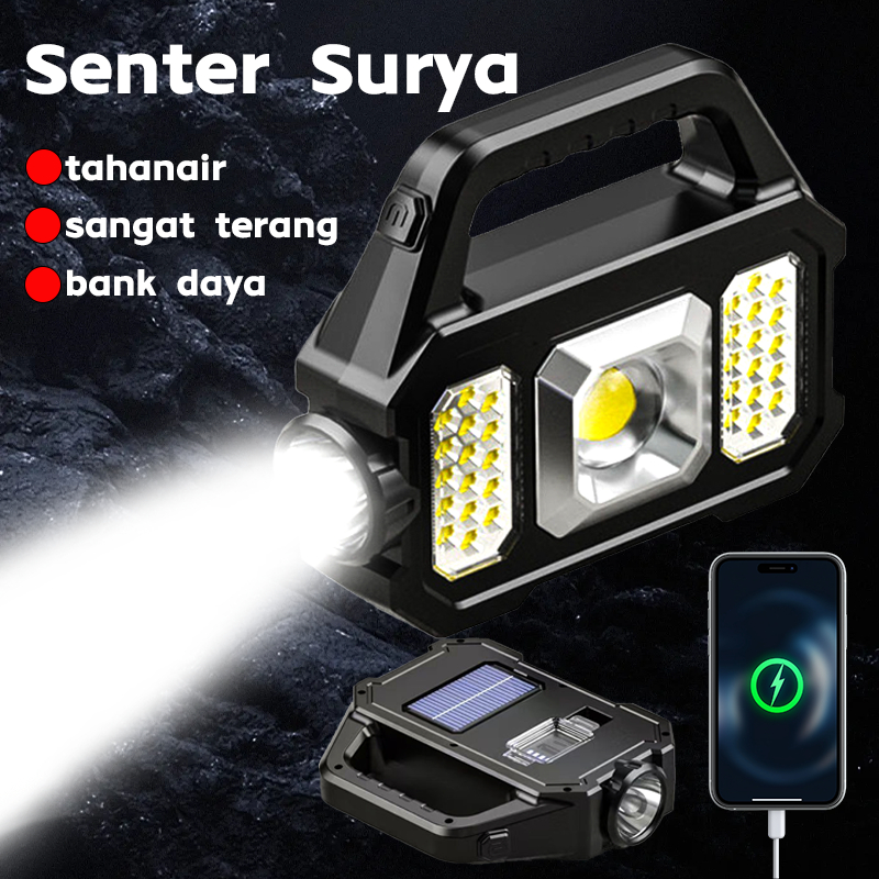 Jual Senter LED Super Bright 80W + 20W - Rechargeable Baterai & Solar ...
