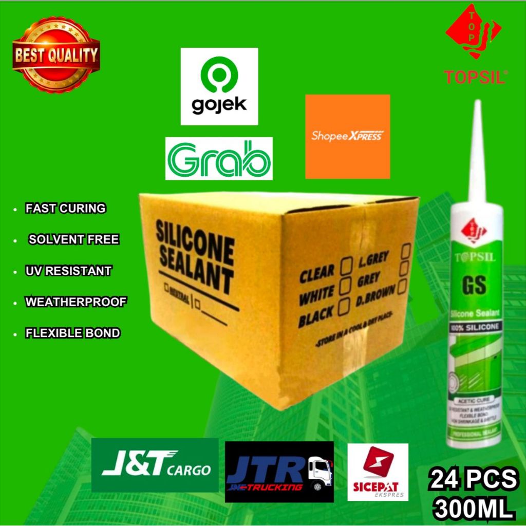 Jual Lem Silikon Sealant Kaca/Aquarium/UPVC/Wall-Panel Batten TOPSIL GS ...