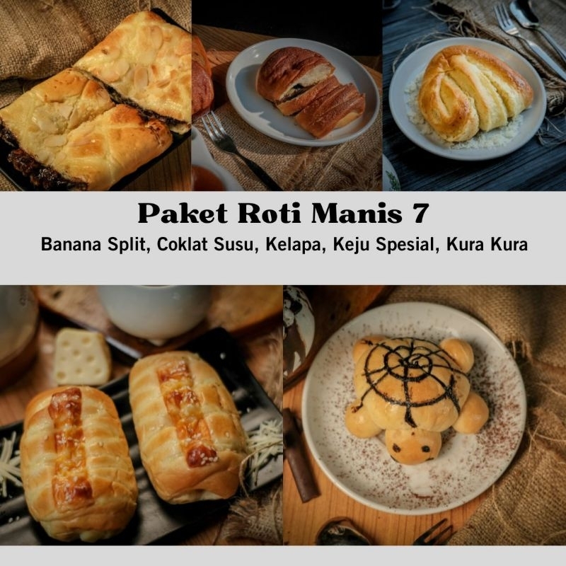 Jual Paket Roti Manis 7 isi Roti Kelapa, Banana Split, Kura-Kura, Keju ...