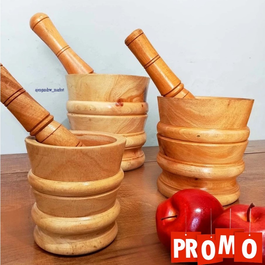 Jual [Gratis Alu] Lumpang Kayu Halus Rapi- Alat Tumbuk Bumbu/Sambal ...