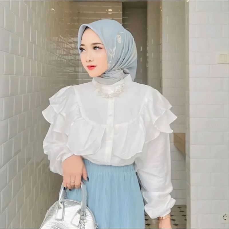 Jual yure Blouse Ruffle Baju Atasan Wanita Terbaru Kancing Kerah ...