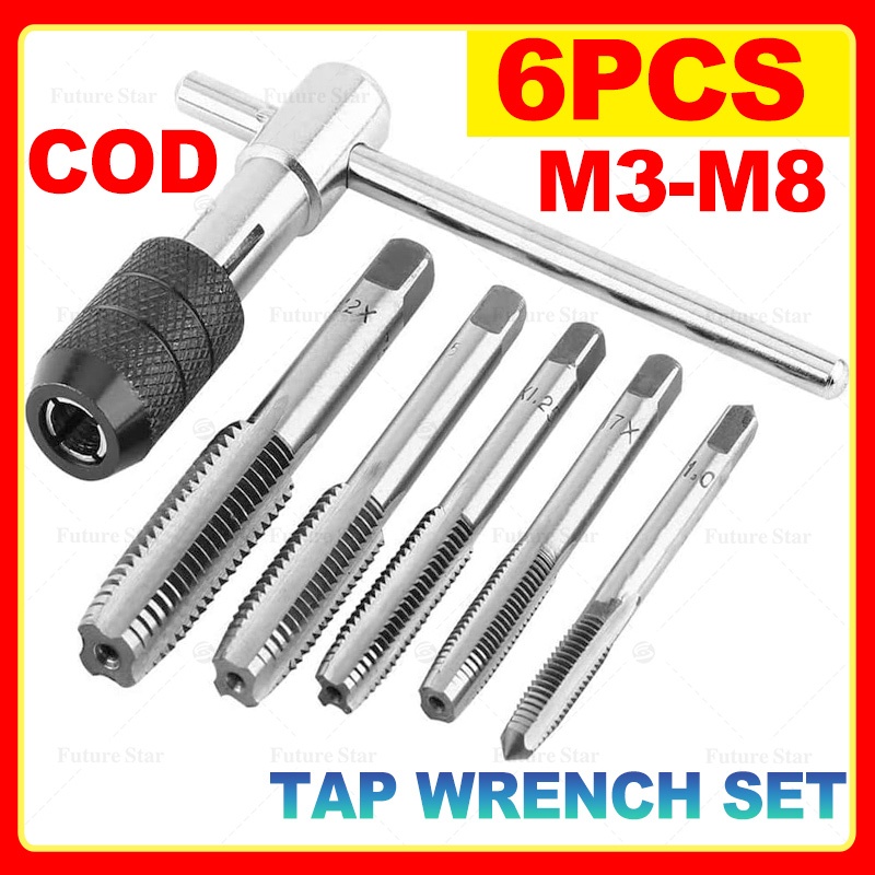 Jual Tap Wrench Set 6 PCS / M6 - M12 Alat Metrik Alat Die Pembuat Drat Metric Hand Tap Set 8 in ...