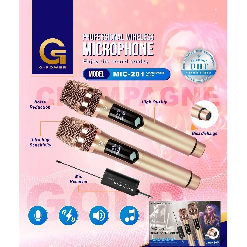 Jual Microphone Mic Wireless G-Power MIC-201 Champgold Double isi 2 G ...