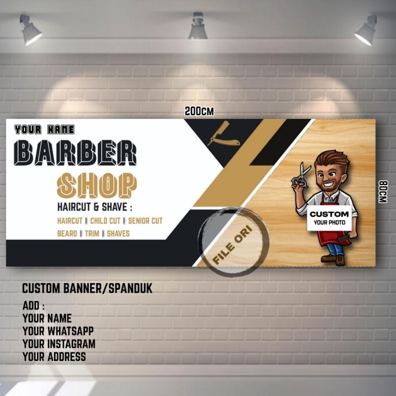 Jual custom banner/spanduk barbershop 3D custom logo/photo terbaru 2025 ...