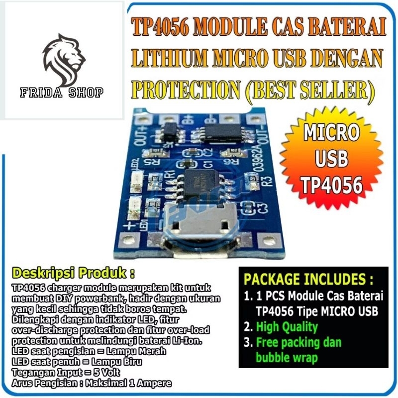 Jual TP4056 Modul Charger Micro USB & Type C Full Protection TP4056 ...