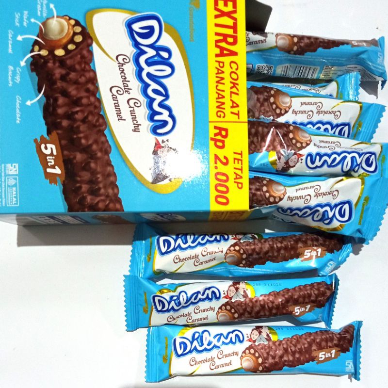 Jual Dilan chocolate crunchy caramel kemasan 1 bok isi 12 bungkus @21g ...