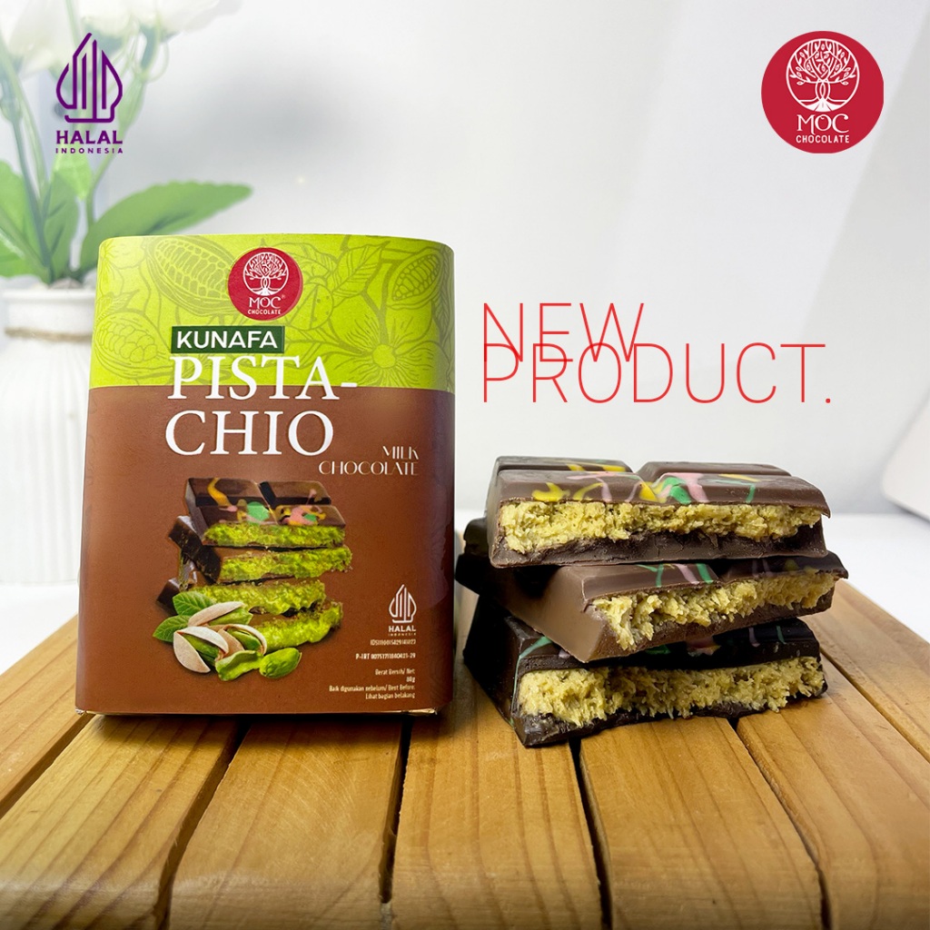 Jual MOC Chocolate - Pistachio Kunafa Chocolate Milk Chocolate 80g - Halal - Cokelat Kunafa ...
