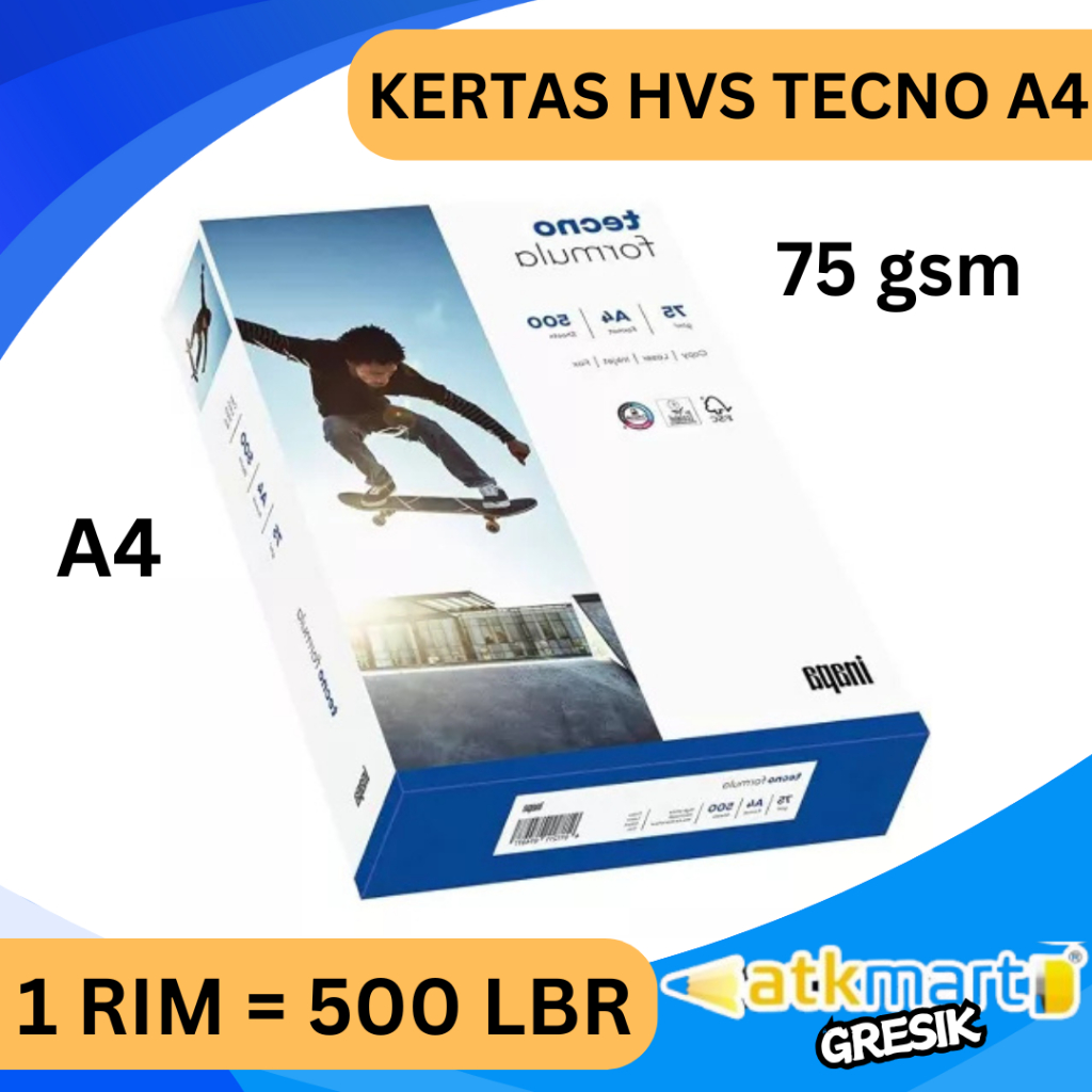 Jual KERTAS HVS A4 75 GRAM TECNO SPEED / HVS A4 1 RIM 500 LEMBAR / KERTAS HVS 75 GSM PUTIH TEBAL ...