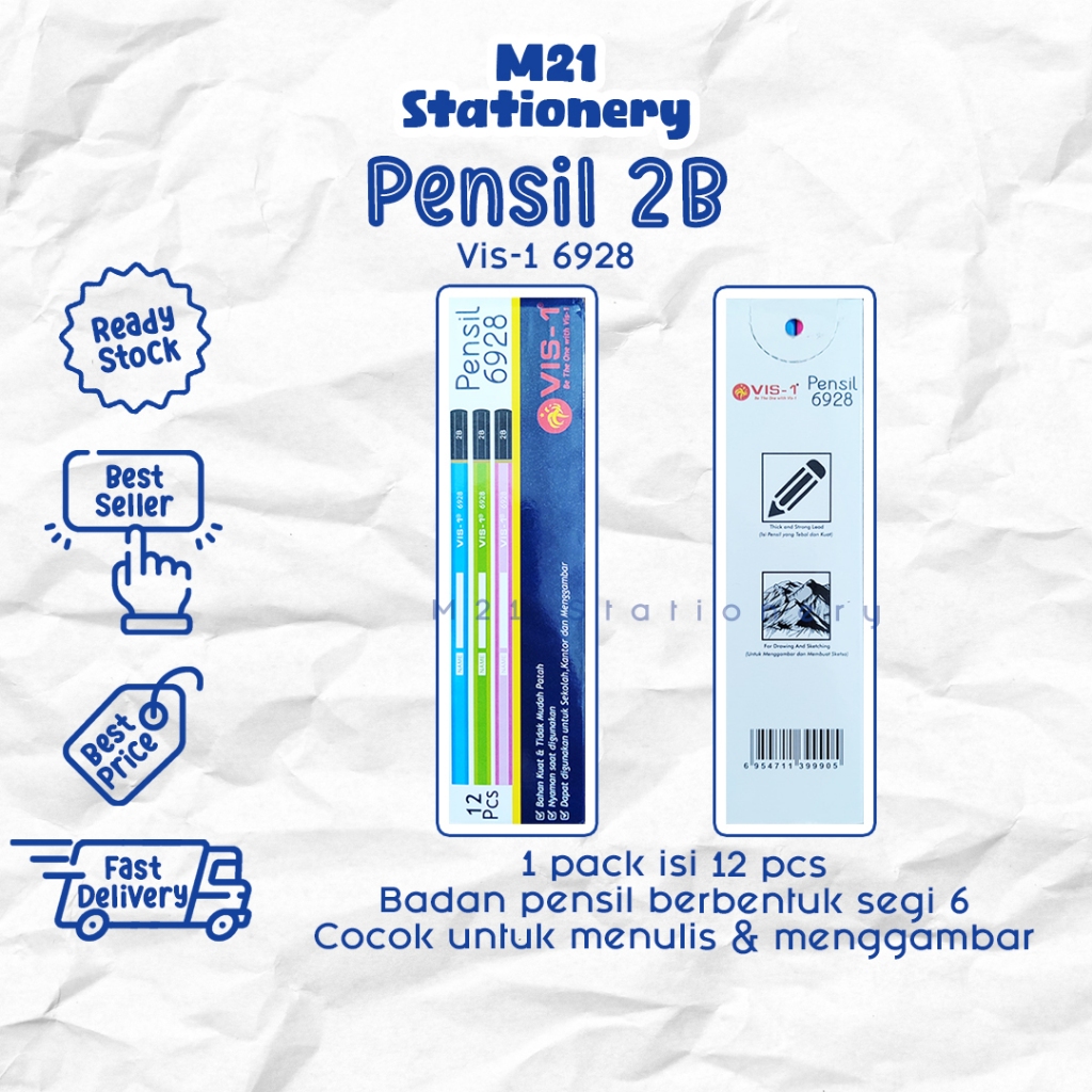 Jual (12 PCS) PENSIL 2B VIS-1 6928 / 1 pack pak vis1 6928 pencil pena ...