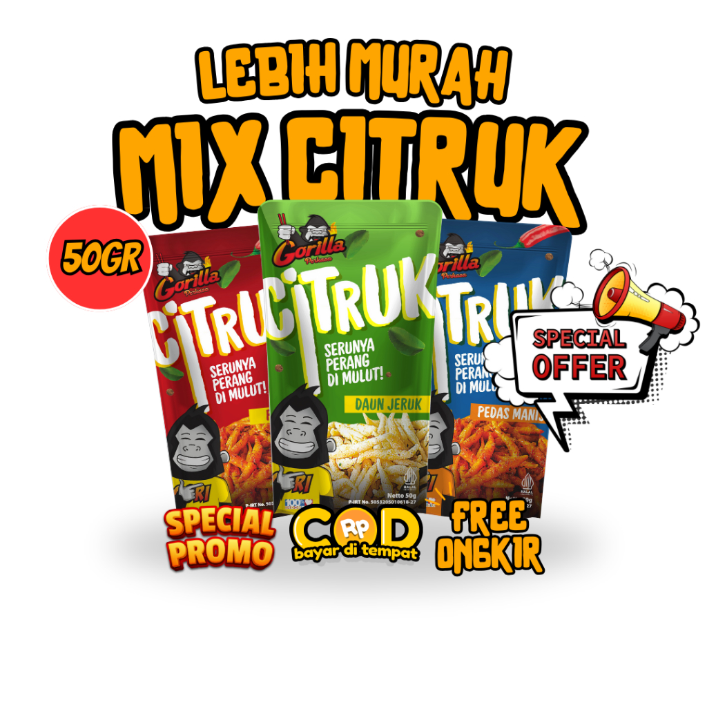 Jual Paket Hemat!! Citruk Mix 3 Pcs Cemilan Pedas Asin - Gorilla Snack ...