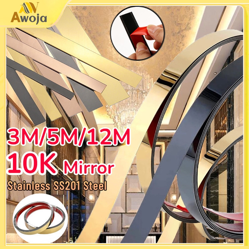 Jual 5M/10M/12M List Plat Strip Mirror Gold 3D 10K Mirror Wall Stiker ...