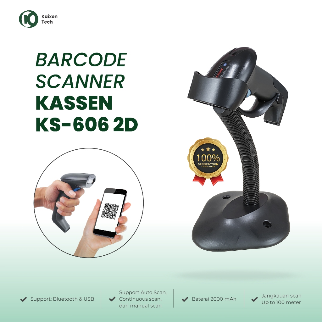 Jual Scanner Bluetooth 2D Kassen KS-606 Wireless Scan Barcode 1D USB ...