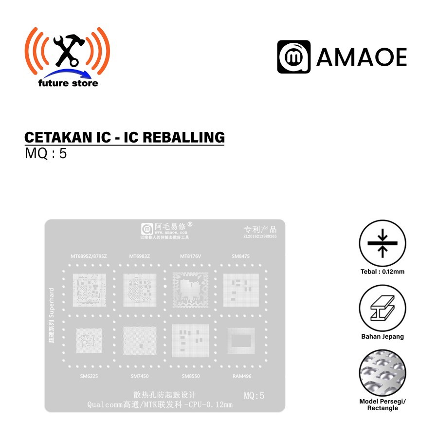 Jual Amaoe MQ 5 Cetakan IC BGA Reballing Stencil For MT6859Z MT6983Z MT8176V SM8475 SM6225 ...