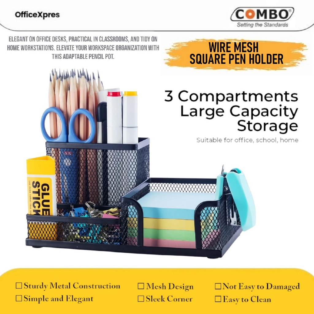 Jual Pen Stand 3 Sekat / Tempat Pulpen Jaring Besi / Pen Stand ...