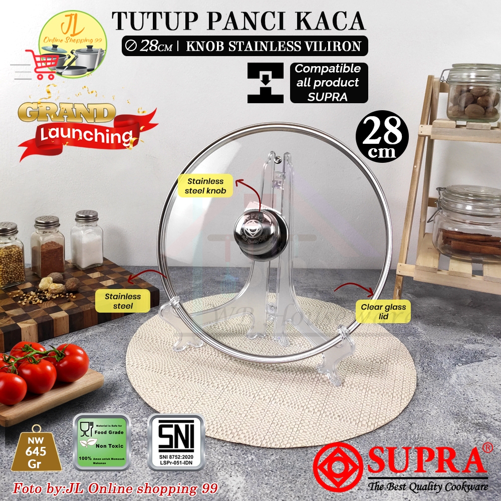Jual SUPRA Tutup panci kaca 28cm knob stainless viliron series untuk ...