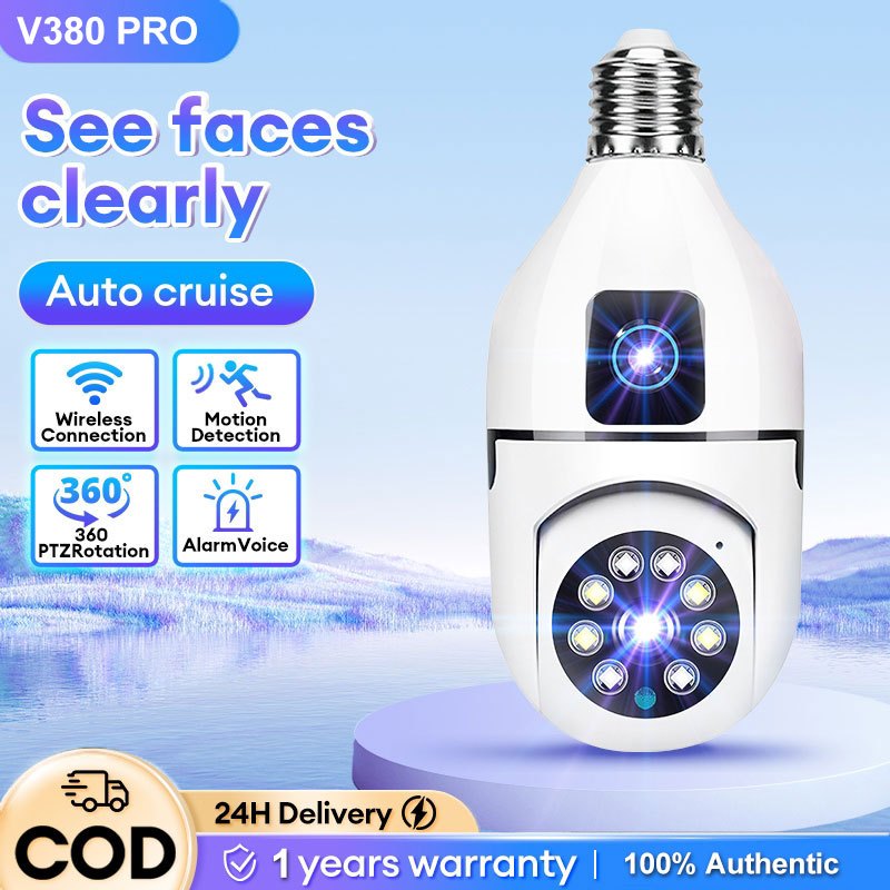 Jual cctv v380 pro Bulb Dual Lens Kamera CCTV outdoor cctv wifi jarak ...