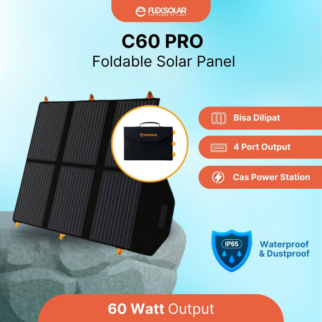 Jual Portable Solar Panel Lipat FlexSolar 60W C60 Pro | Foldable USB Solar Charger ...
