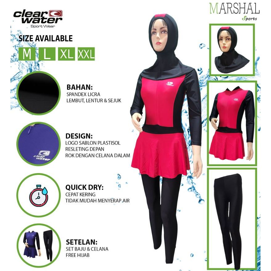 Jual Clear Water Baju Renang Diving Selam Wanita Muslimah Polos Premium ...
