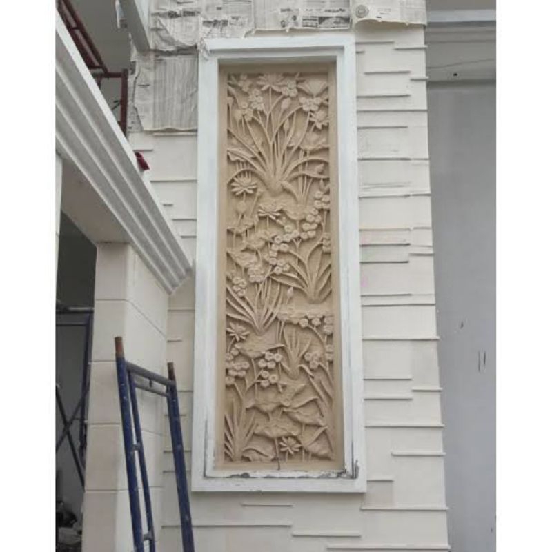 Jual batu alam relief bunga teratai ukiran batu alam custom permeter ...